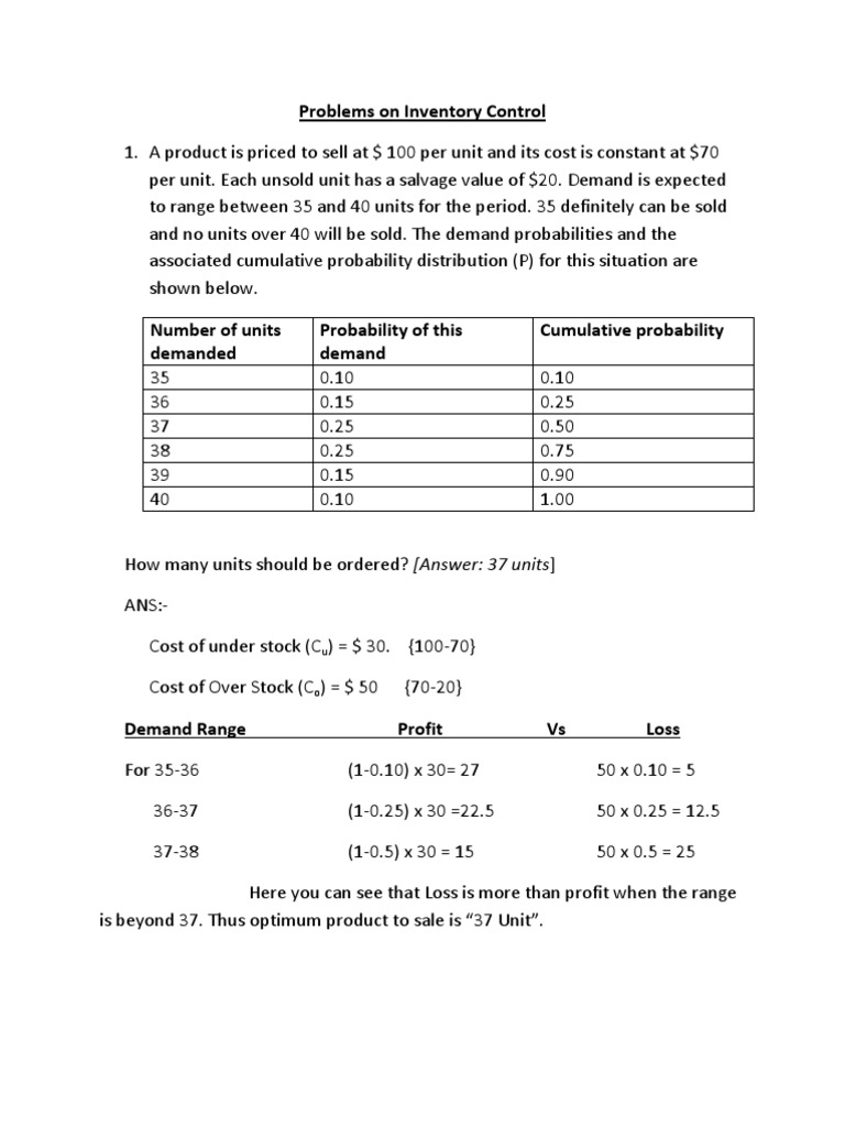 Problems On Inventory Control With Answer | PDF | Standard Deviation | Inventory