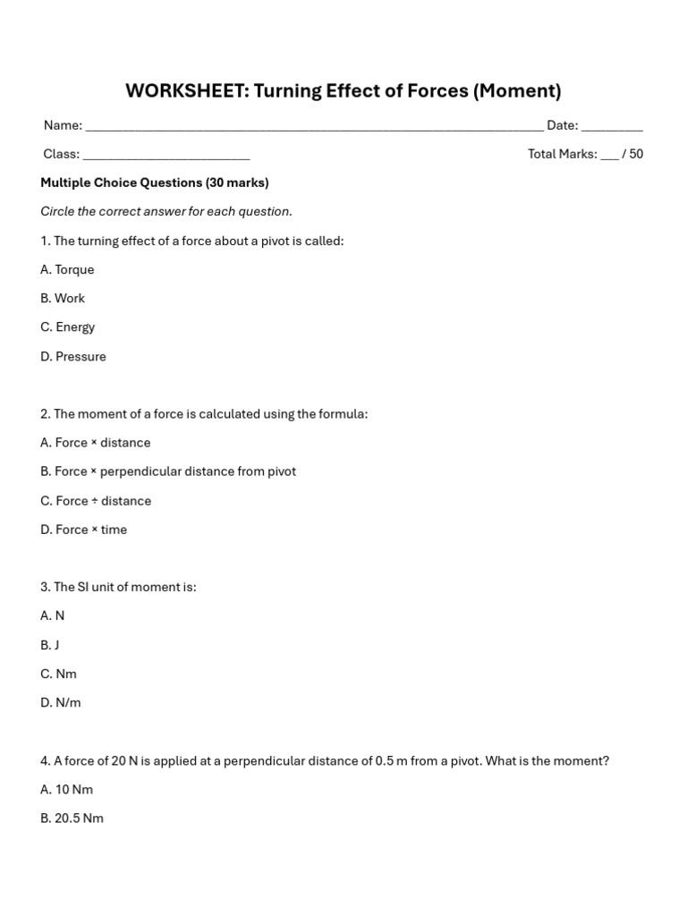 Turning Effects of Force Practice Questions - IGCSE | PDF | Lever | Force