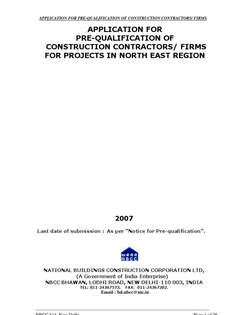Application For Pre-Qualification of Construction Contractors/ Firms ...
