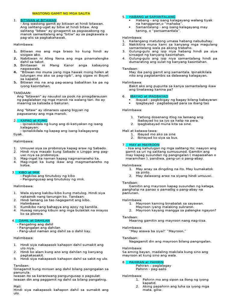 Wastong Gamit NG Mga Salita | PDF