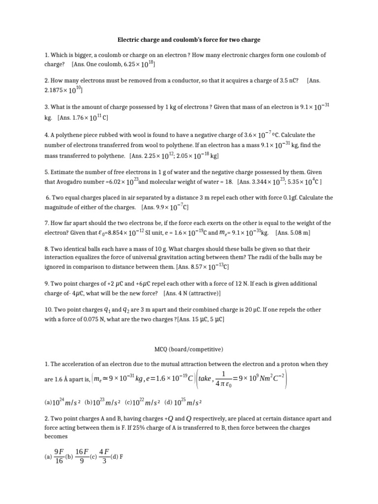 Electric Charge and Coulomb's Force For Two Charge | PDF | Electron | Force