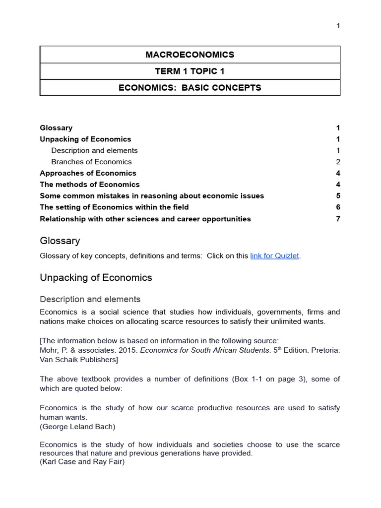 Gr10 Term 1 Topic 1 - Economics - Basic Concepts | PDF | Economics ...