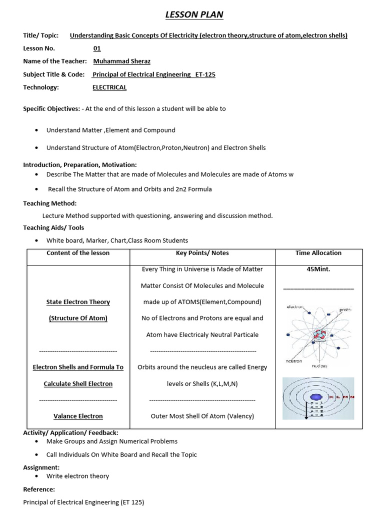 Lesson Plan 115 Part A (1-7) | PDF | Atoms | Electron