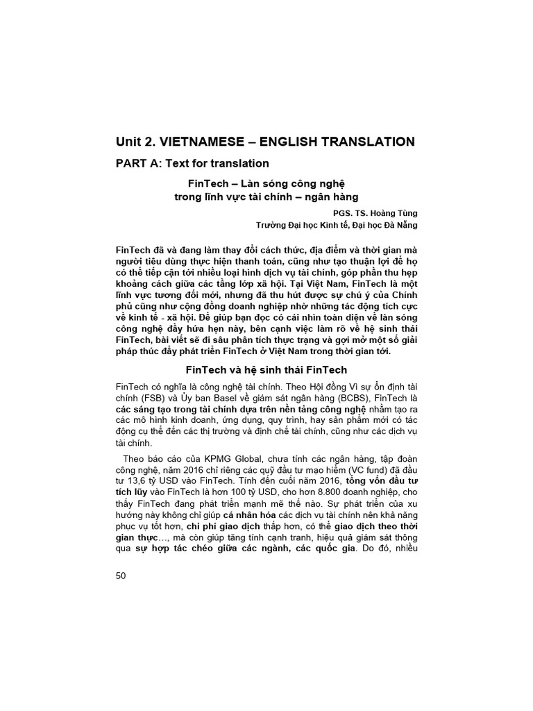 Unit 2. Vietnamese English Translation: PART A: Text For Translation | PDF