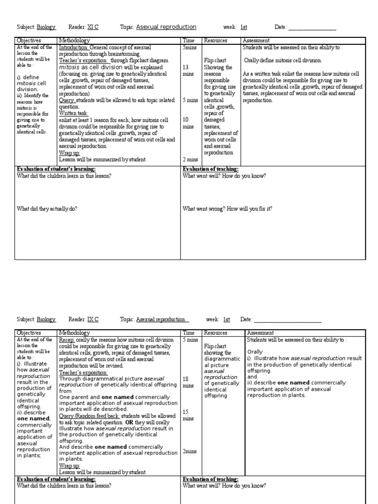 Lesson Plan Mitosis and Meiosis | PDF | Meiosis | Sexual Reproduction
