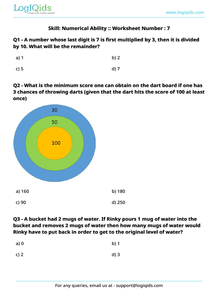 Skill: Numerical Ability:: Worksheet Number: 7 Skill: Numerical Ability ...