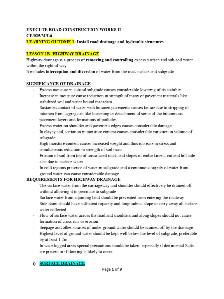 Lesson 1B - Highway Drainage | PDF | Storm Drain | Road