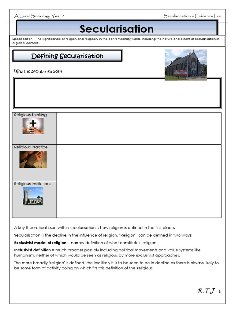 Booklet - Evidence For Secularisation - Student | PDF | Sociology