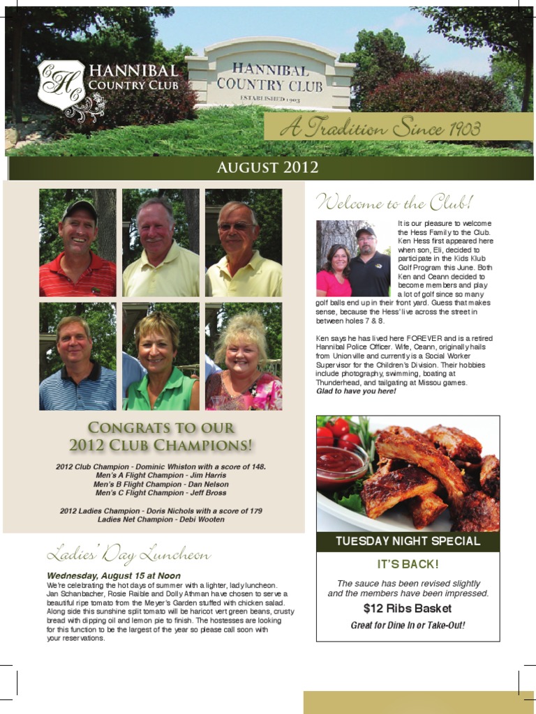 Hannibal Country Club August Newsletter | PDF | Golf Course | Soil