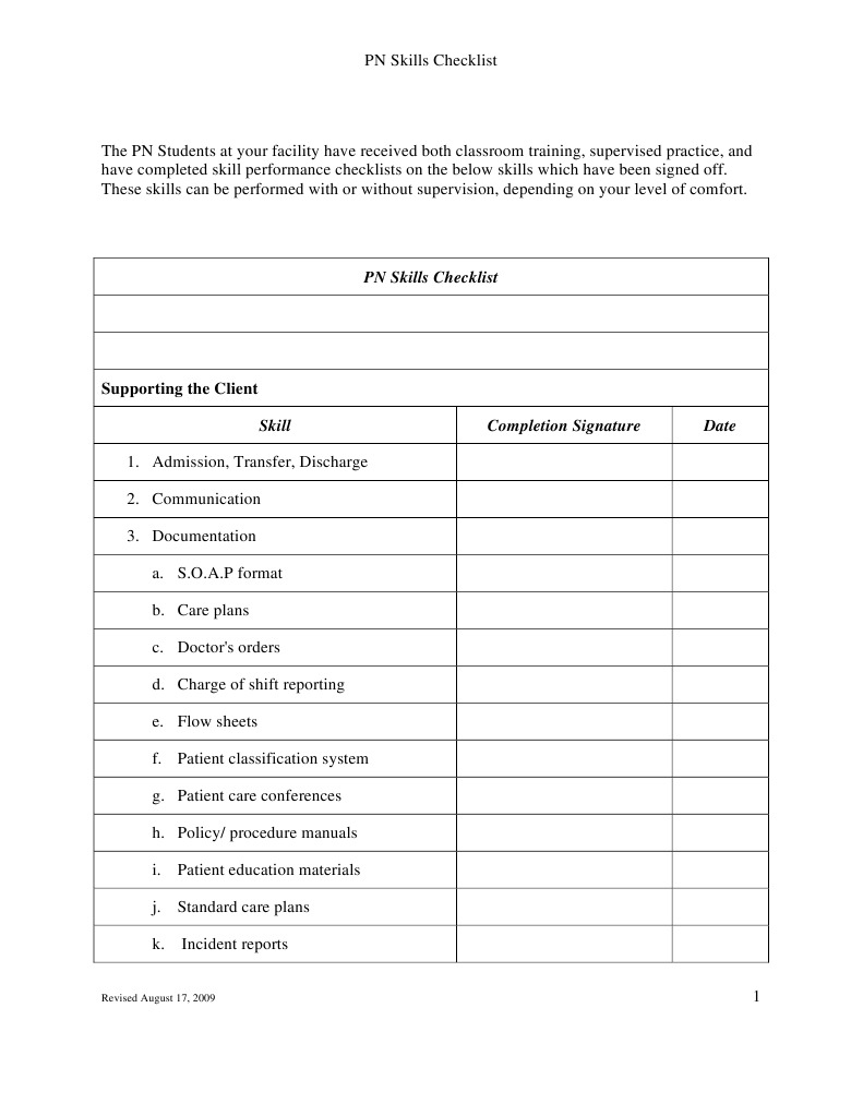 PN Skills Checklist | PDF | Injection (Medicine) | Health Sciences