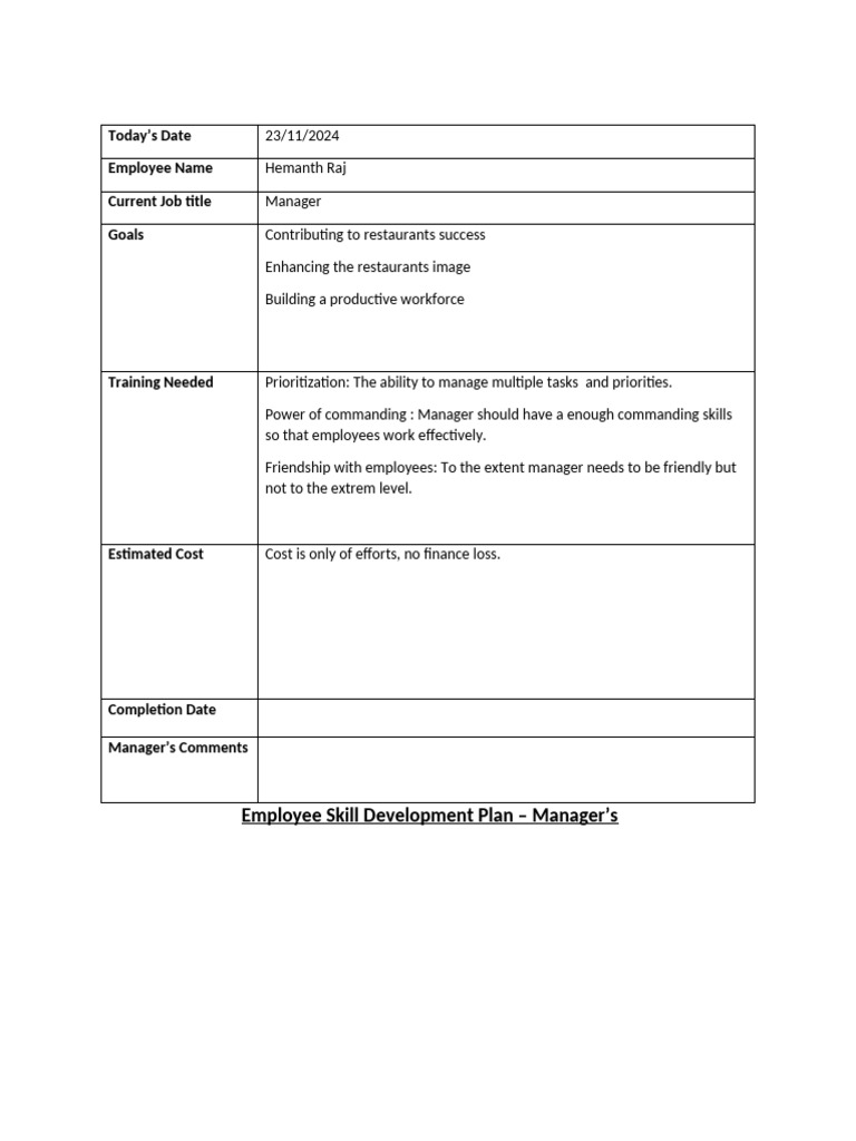 Skill Development Plan (Manager) | PDF