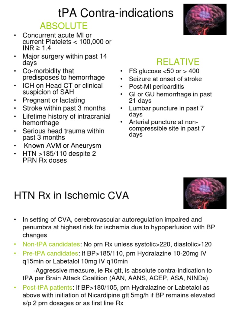 tPA Contra-Indications: Absolute | PDF | Stroke | Vascular Diseases