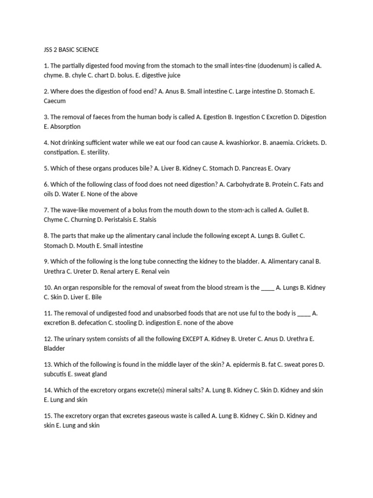 JSS2 Original Basic Science 2nd Term Exam | PDF | Blood | Digestion