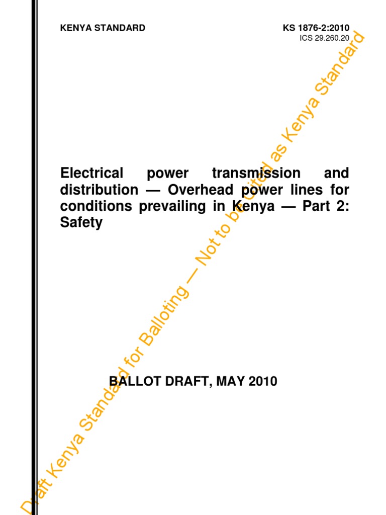 KS 1876-2-2010 Overhead Power Lines For Kenya - Safety | PDF ...