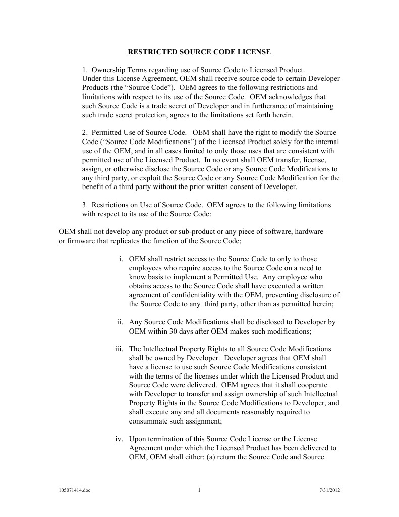 Source Code License Agreement Terms Pdf License Source Code 6191