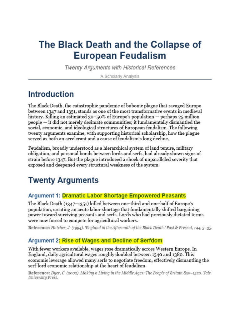 Black Death and European Feudalism | PDF | Serfdom | Feudalism