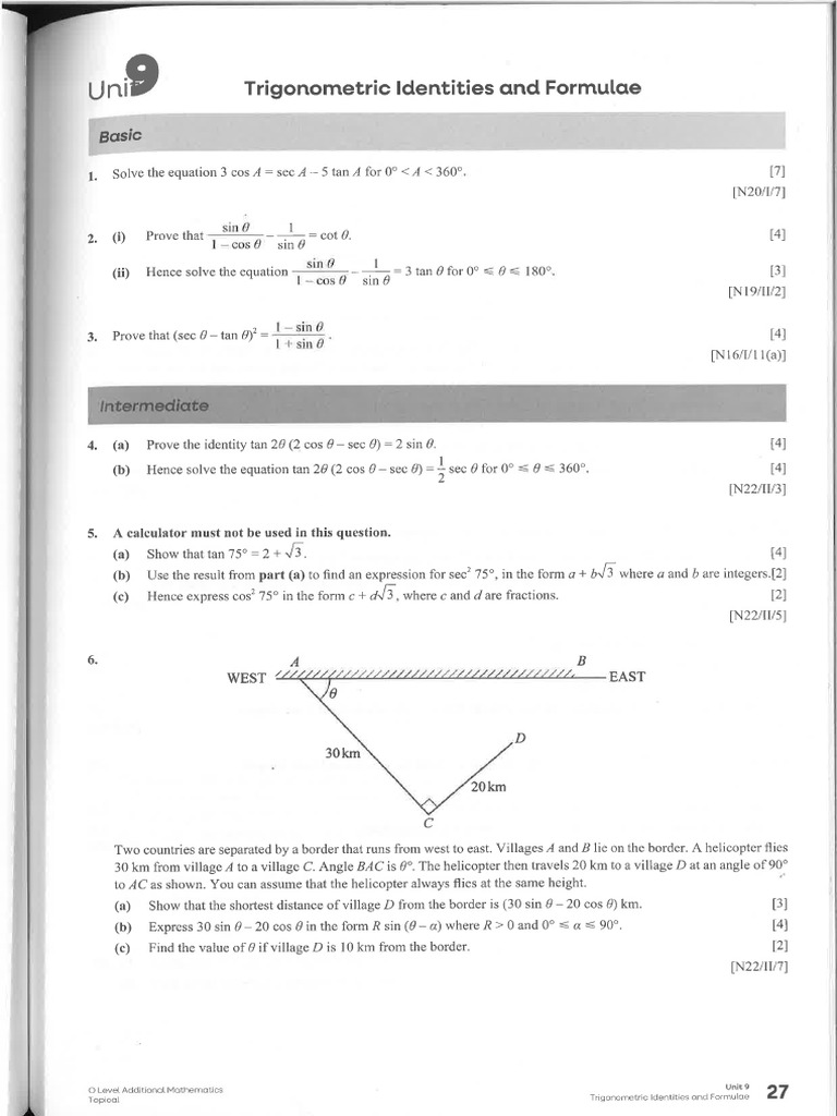 Unit 9 - Trigonometric Identities and Formulae | PDF