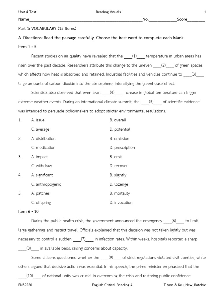 Unit 4 Test For Printing | PDF | Expert | Learning