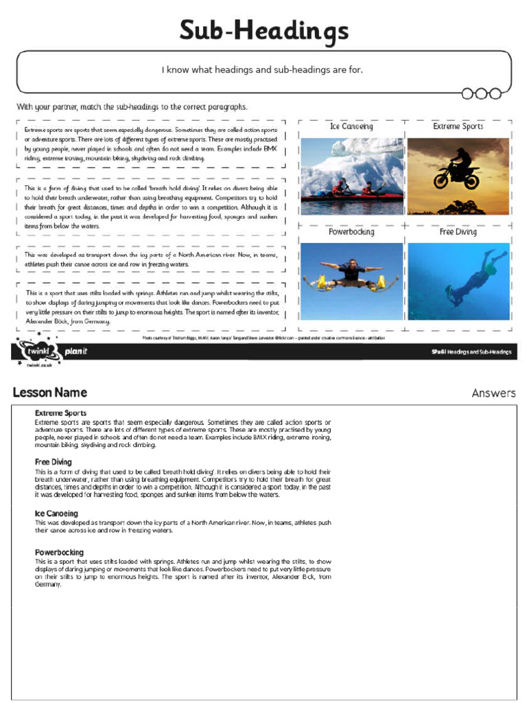 Activity Sheet Sub-Headings Editable 3 | PDF