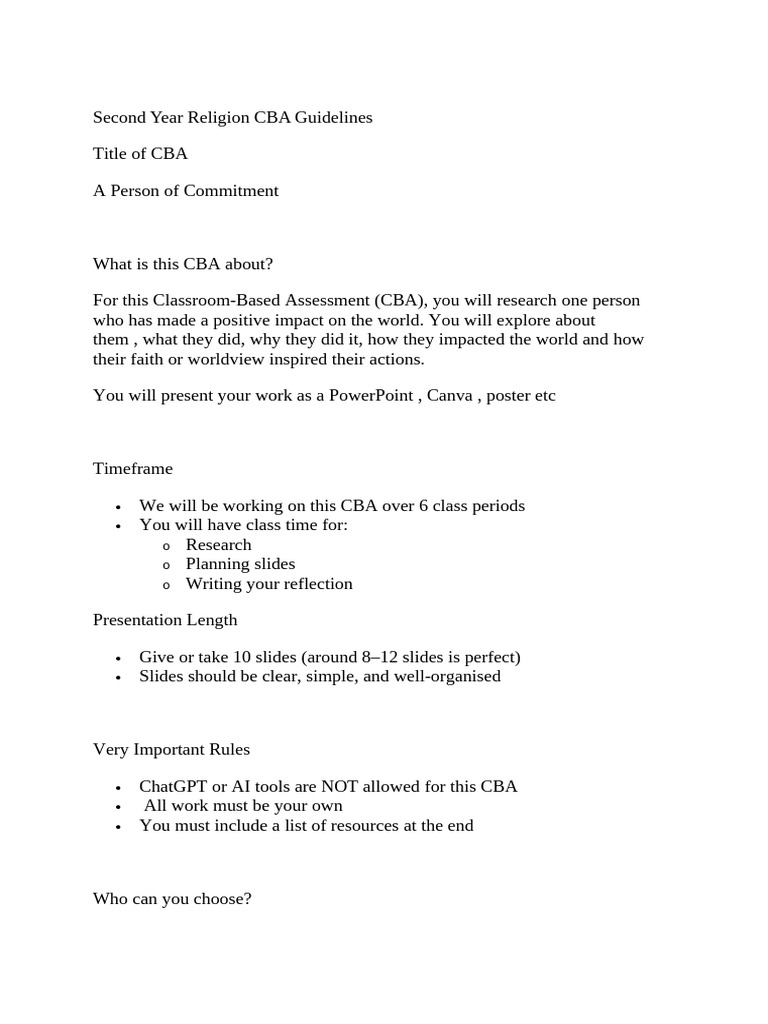 Second Year CBA Guidelines | PDF