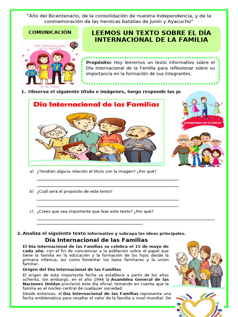 Ficha-Juev-Pl-Leemos Sobre El Día Internacional de La Familia | PDF ...