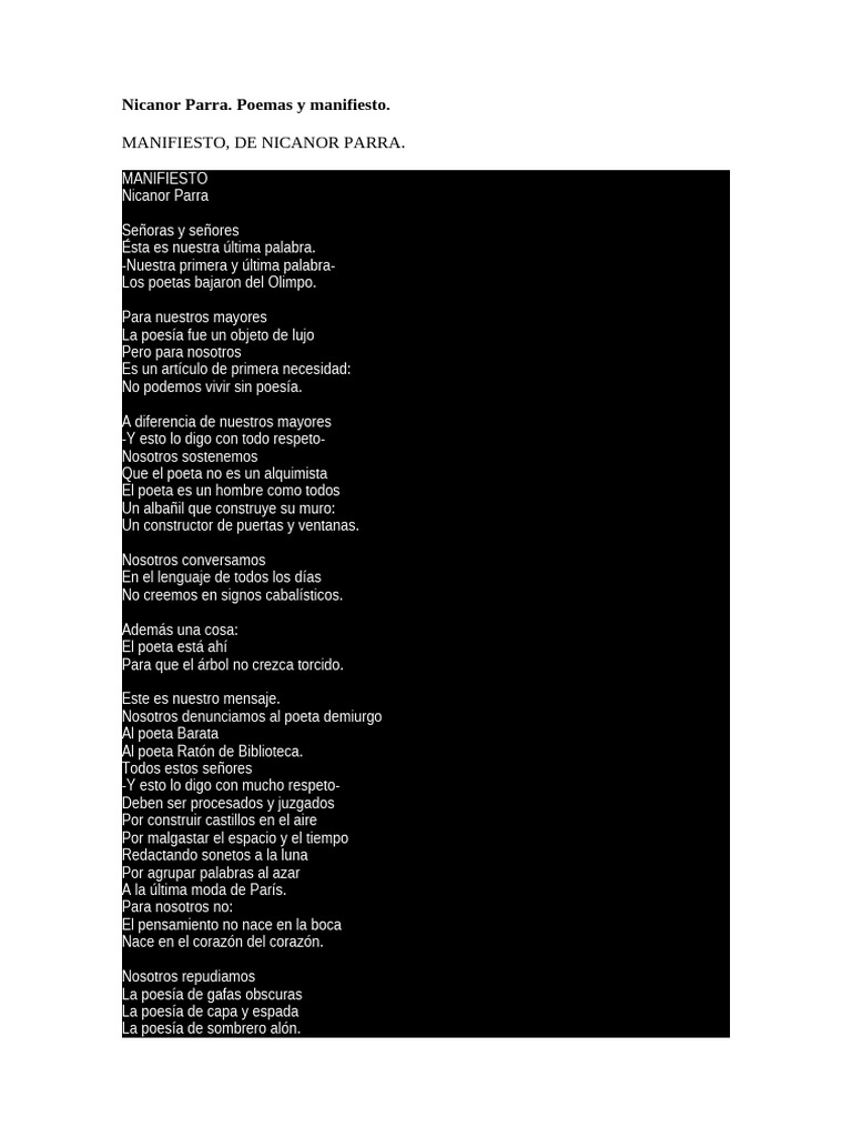 Nicanor Parra - Poemas. | PDF