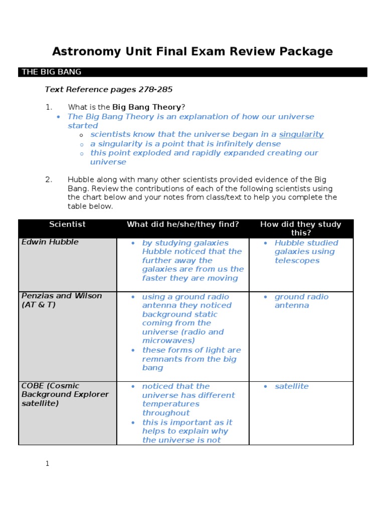 Astronomy Unit Final Exam Review Package Answers | PDF | Stars | Solar ...