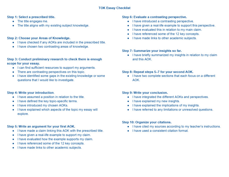 06 TOK Essay Checklist | PDF | Essays | Knowledge