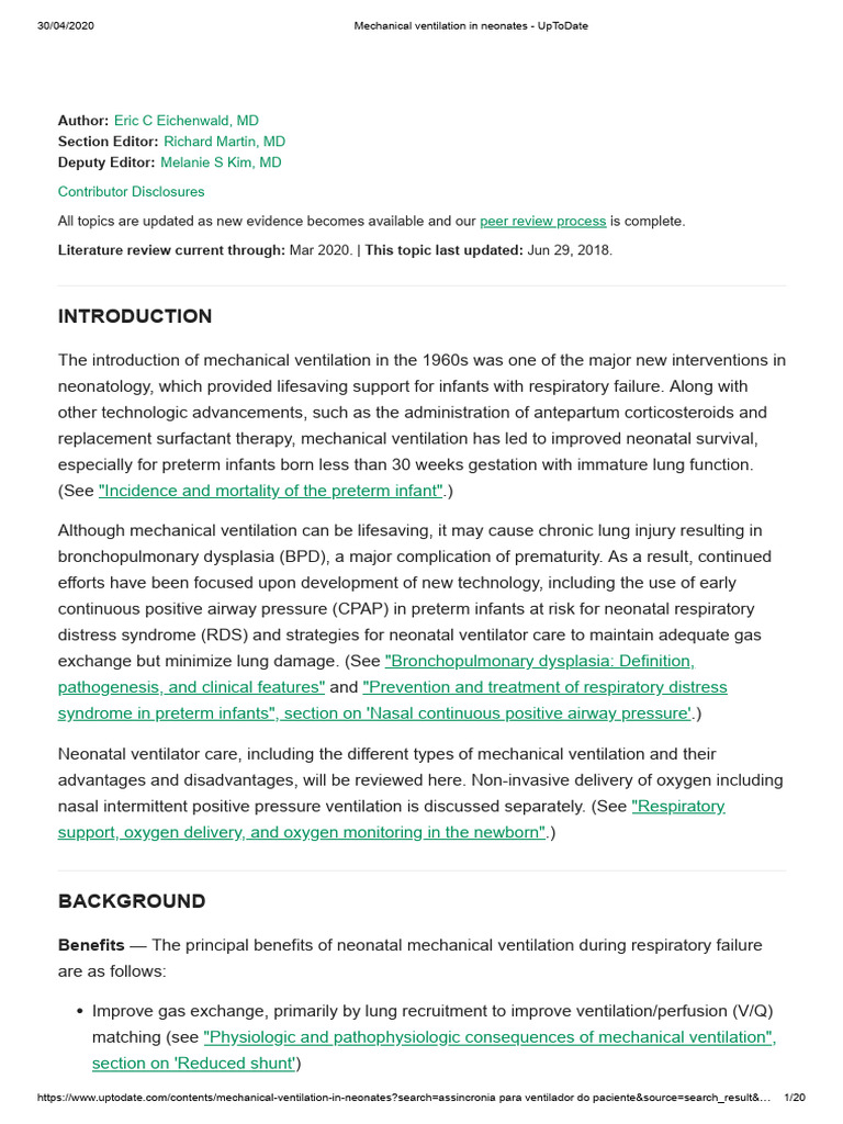 Mechanical Ventilation in Neonates - UpToDate | PDF | Breathing ...