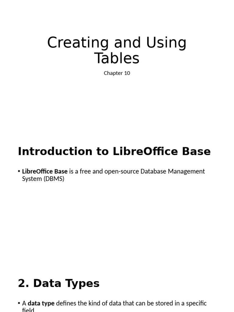 Creating and Using Tables (Data Types) | PDF
