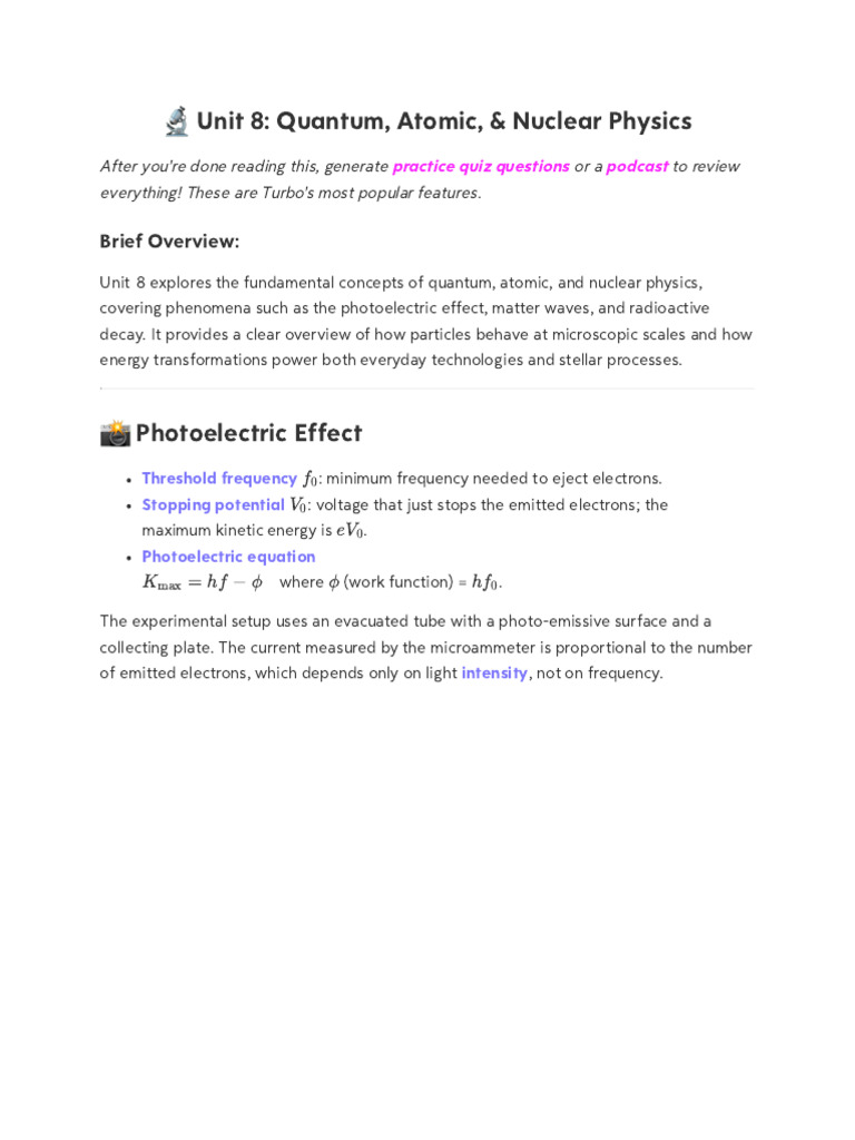 Unit 8 - Quantum, Atomic, & Nuclear Physics | PDF | Atomic Nucleus ...