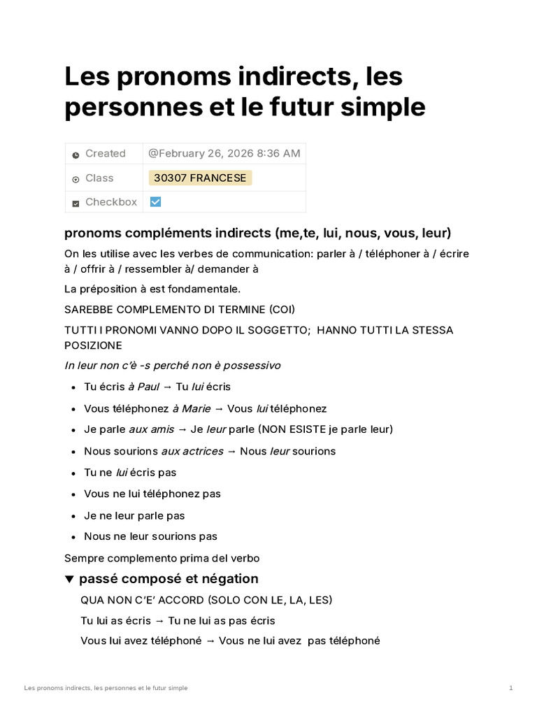 Les Pronoms Indirects Les Personnes Et Le Futur Simple | PDF ...
