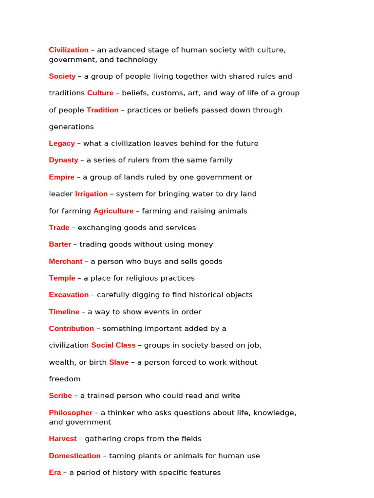Ancient Civilization Vocabulary | PDF