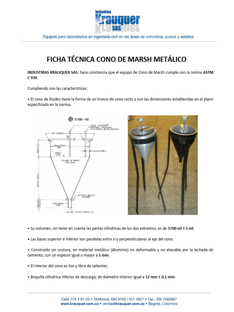 Ficha Técnica Cono de Marsh Metálico | PDF