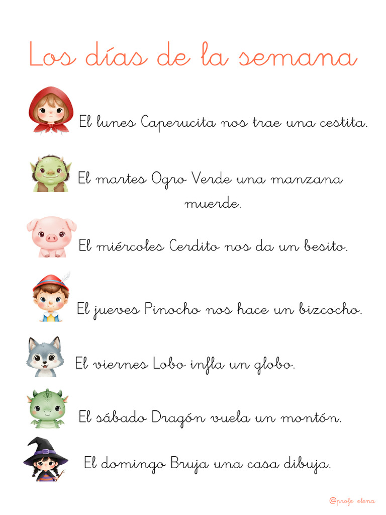 Días de La Semana Cuentos 1 | PDF