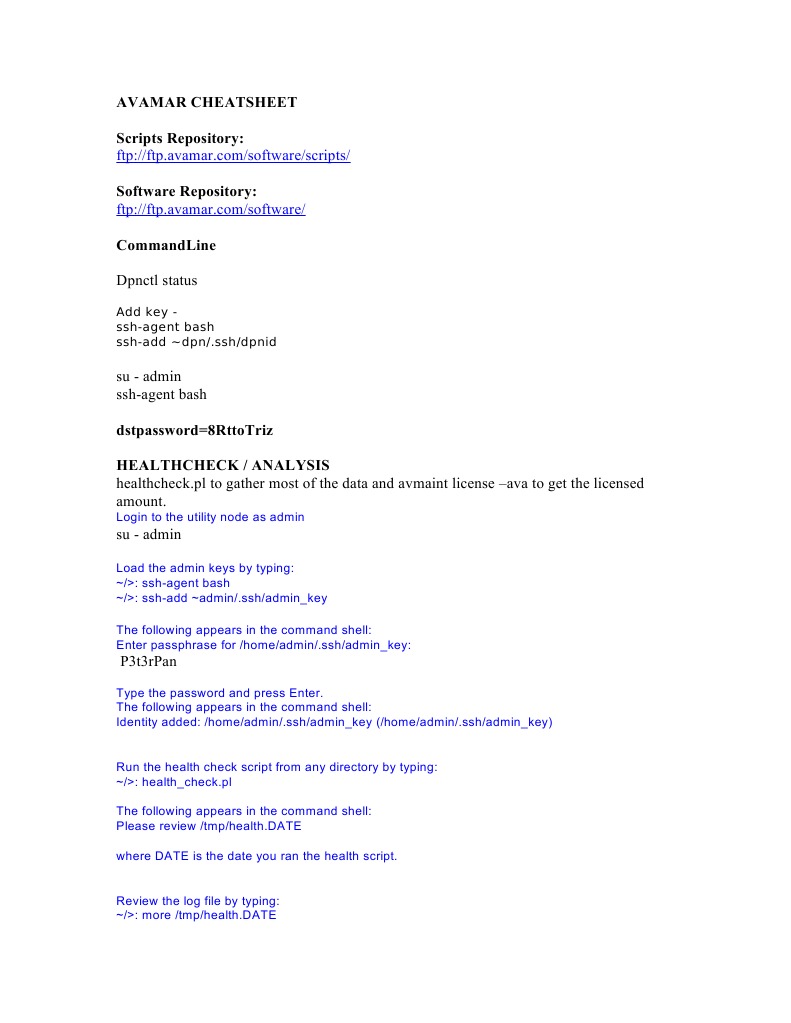 Avamar Admin Quick Guide | PDF | Secure Shell | Shell (Computing)