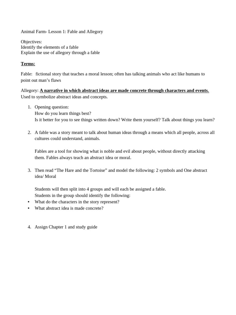 Animal Farm Lesson 1 | PDF