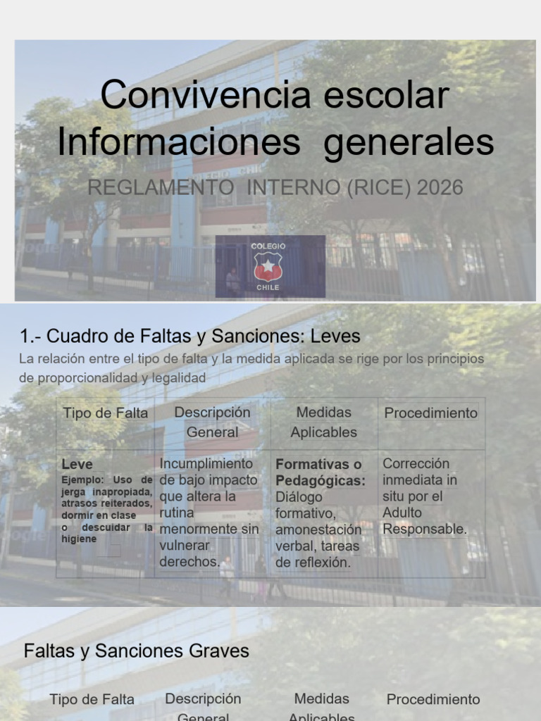 Presentación Convivencia Escolar Informaciones Generales RICE PDF | PDF