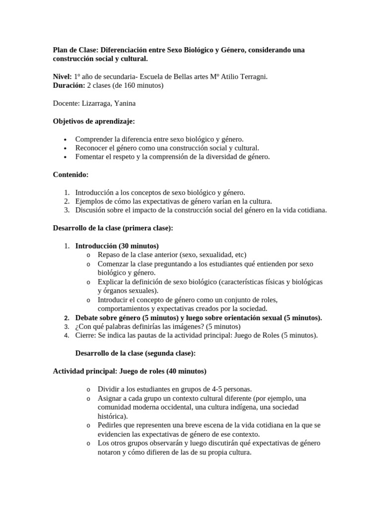 Plan de Clase - Taller | PDF | Género | Estudios de género