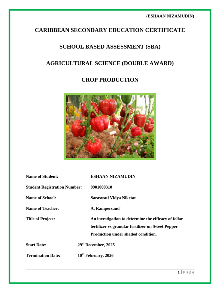 Crop Sba Template - g10 - Shadehouse 2k25 | PDF | Plant Nutrition ...
