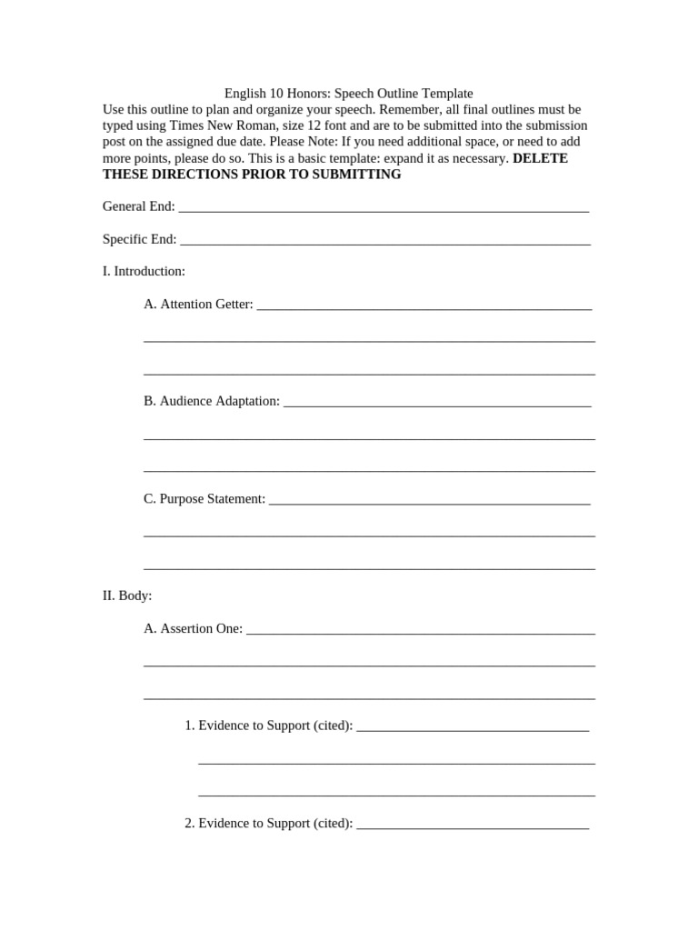 English 10 Honors Speech Outline Template 2018 | PDF | Writing ...