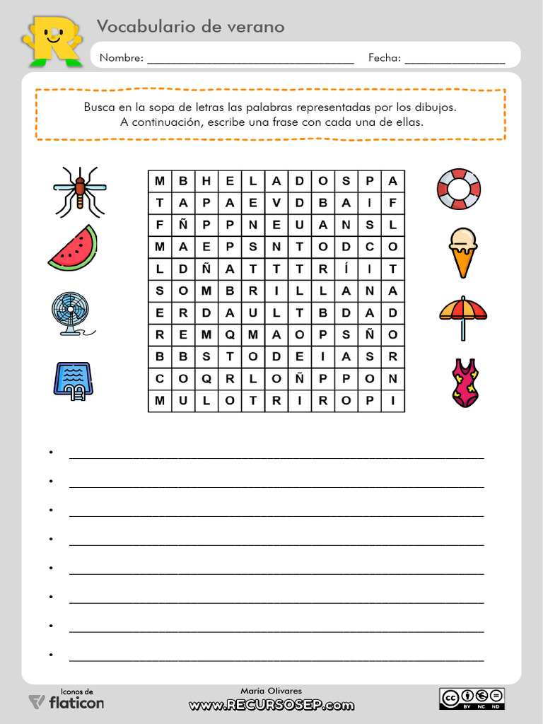 Sopa de Letras Vocabulario Verano | PDF