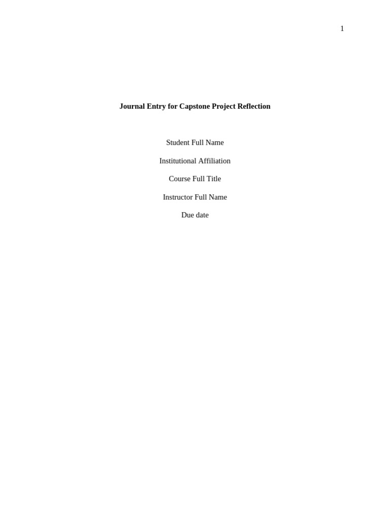 Journal Entry For Capstone Project Reflection | PDF | Occupational ...