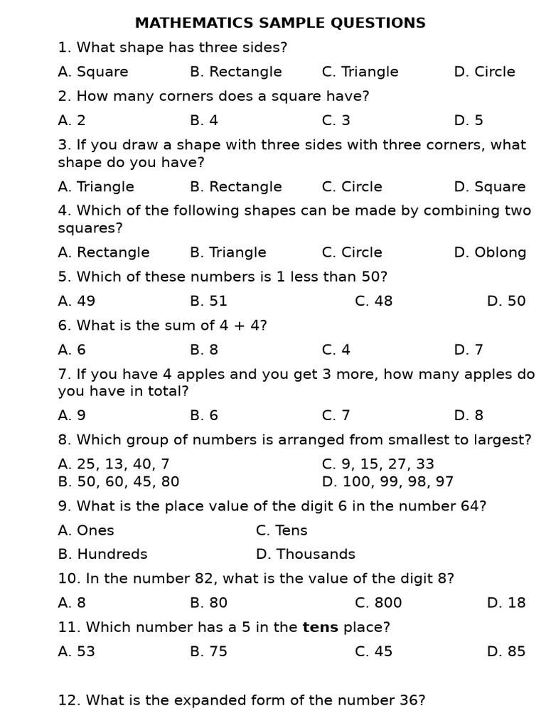 Mathematics Sample Questions | PDF | Rectangle | Chess Openings