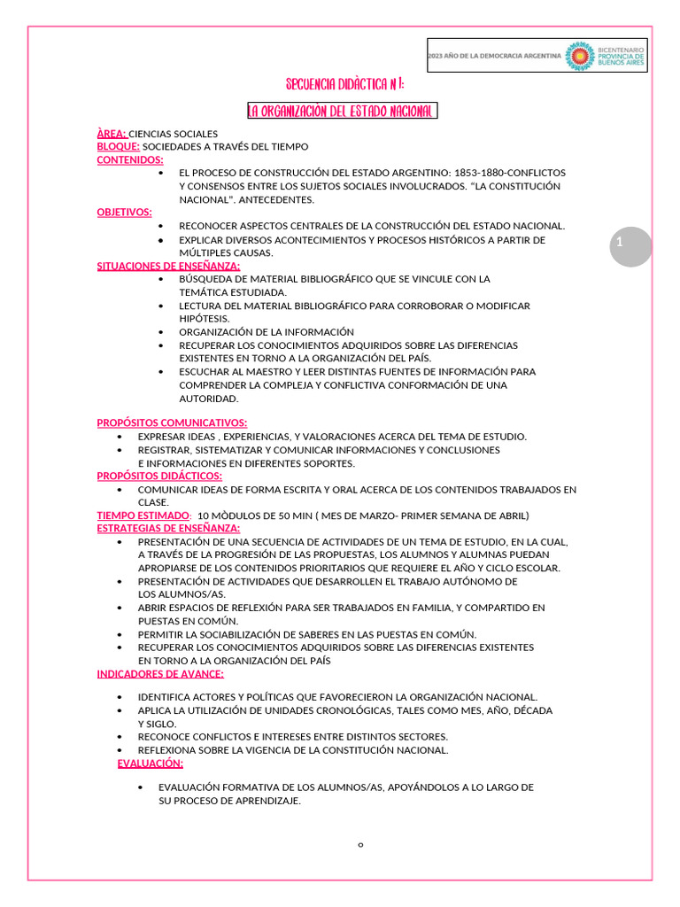 Secuencia Didàctica #1 - Sociales - Nueva Ep 72 2023 | PDF | Buenos ...