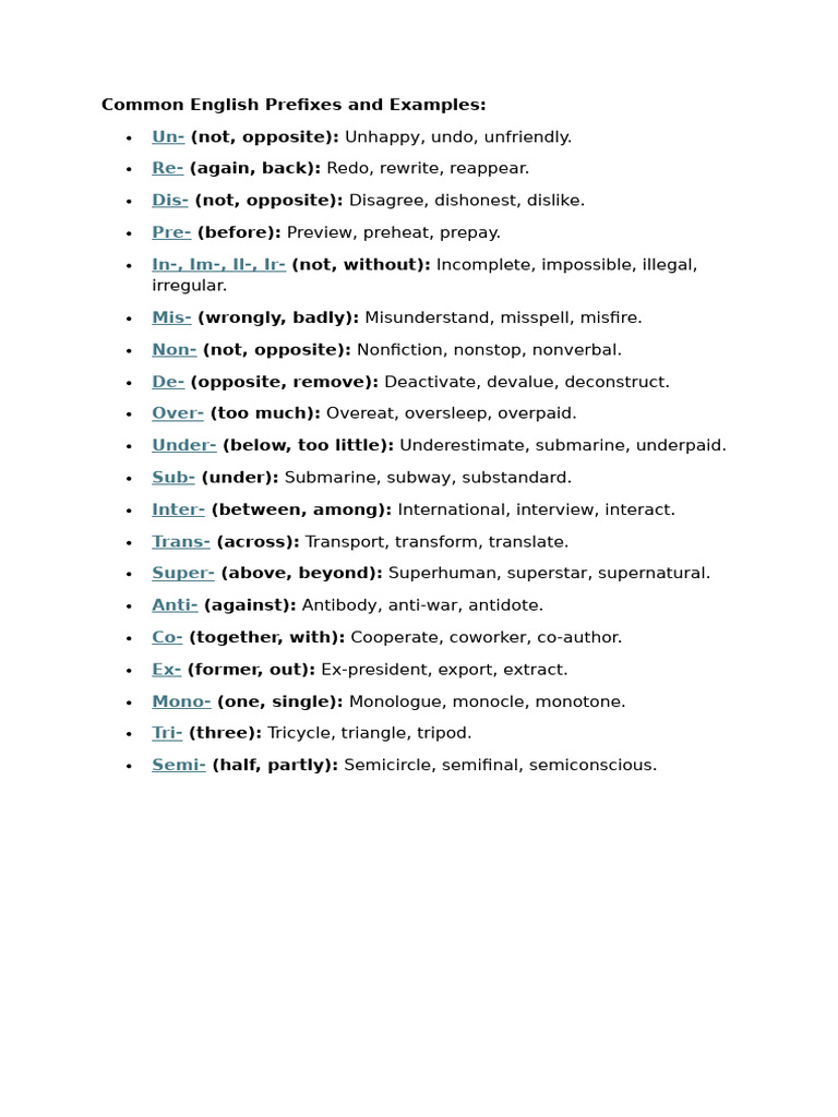 Common English Prefixes and Examples | PDF