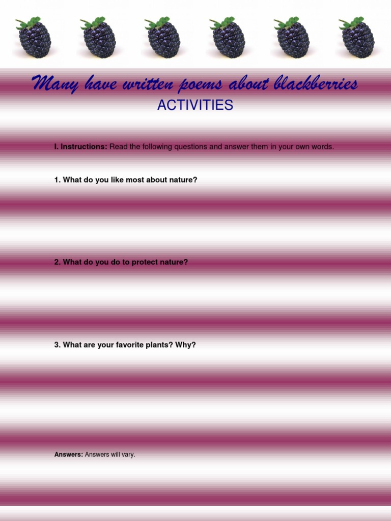 Many Have Written Poems About Blackberries Activities | PDF