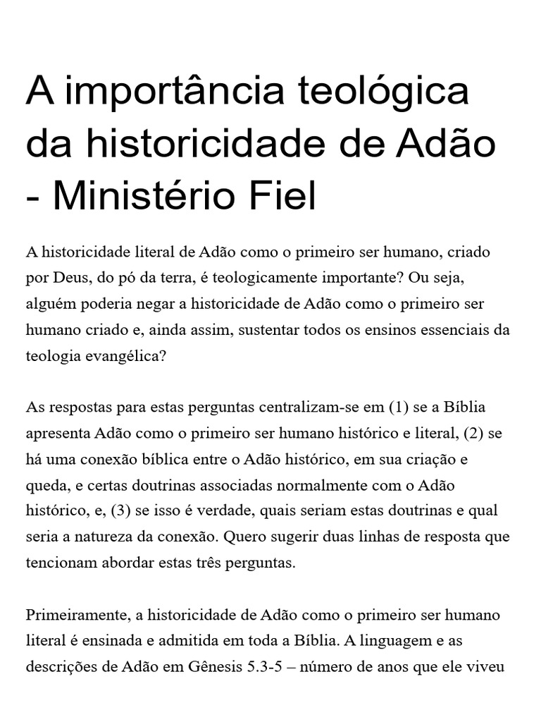 A Importância Teológica Da Historicidade de Adão - Bruce A. Ware | PDF ...