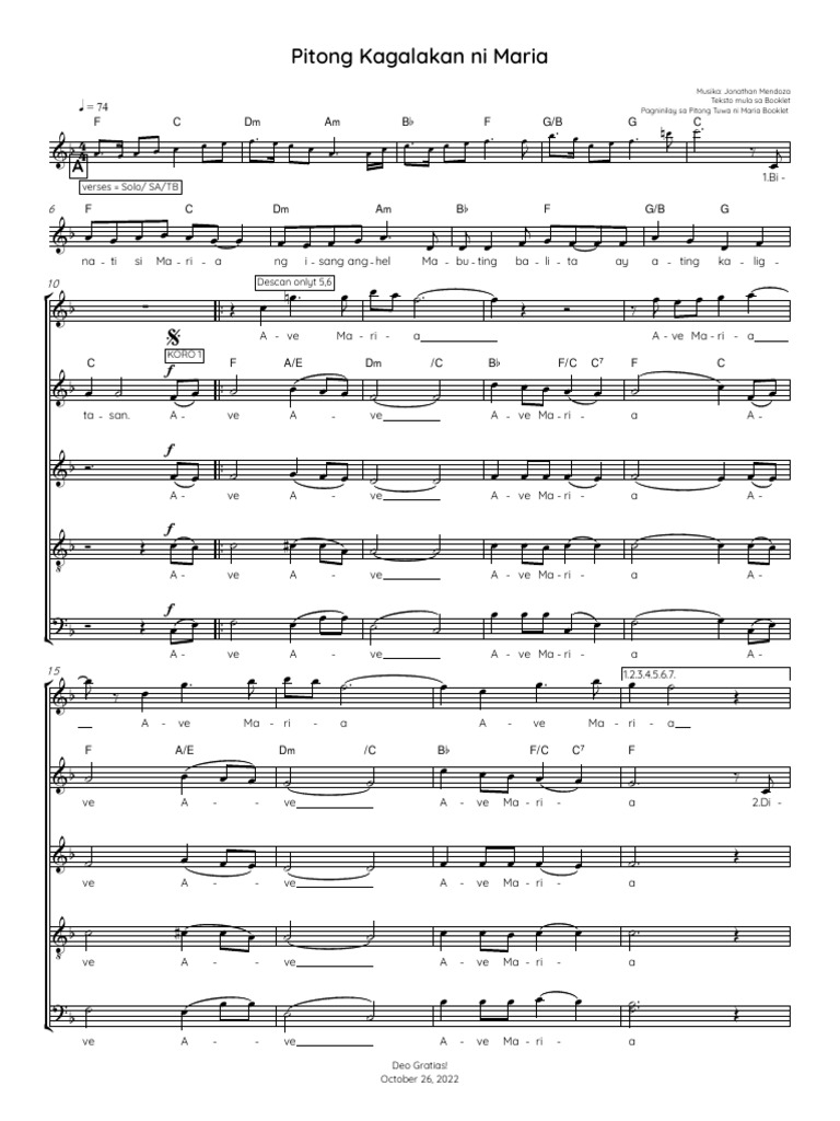Pitong Kagalakan Ni Maria (SATB) | PDF
