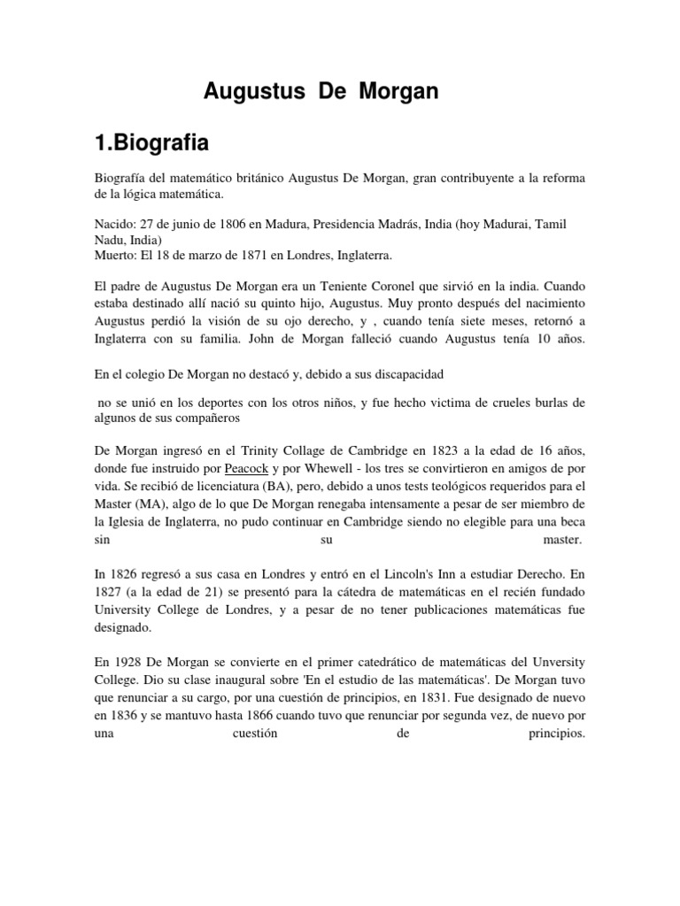 Perfil del matemático británico Augustus De Morgan: Su vida, obras y ...